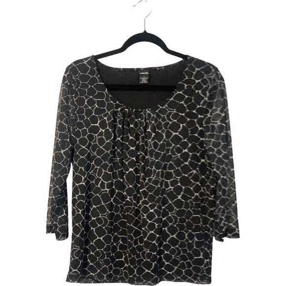 Rafaella | Tops | Rafaella Black And White Sheer Overlay Top Round ...